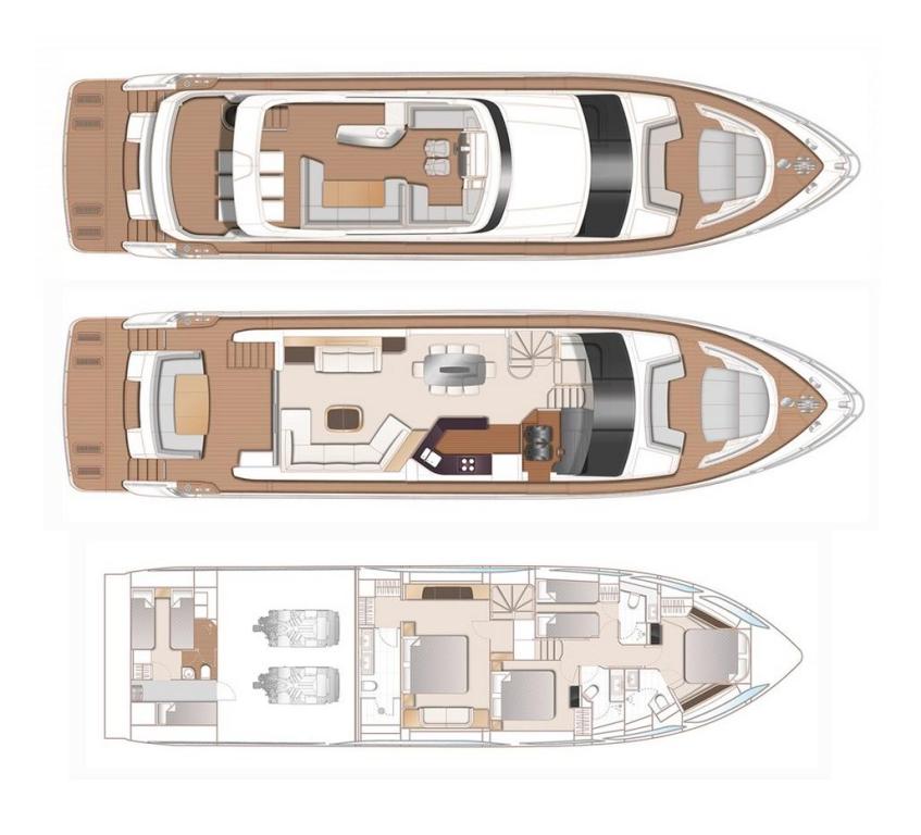 layout Princess Y78 all decks diagram – Ita Yachts Canada