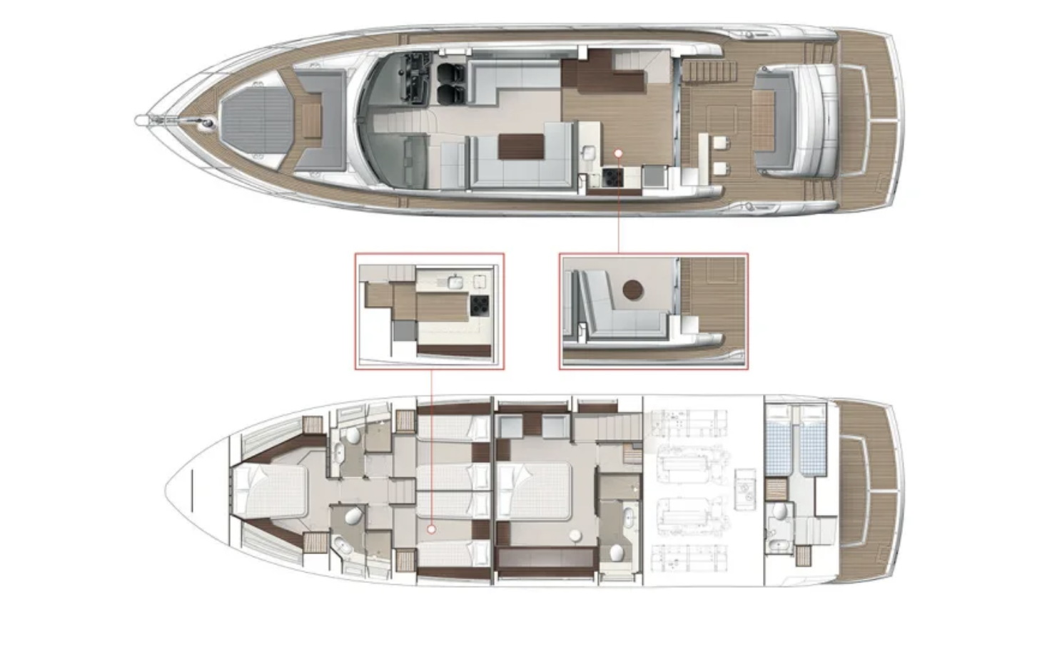 Layout Sunseeker Manhattan 66 main et lower deck diagram – Ita Yachts ...