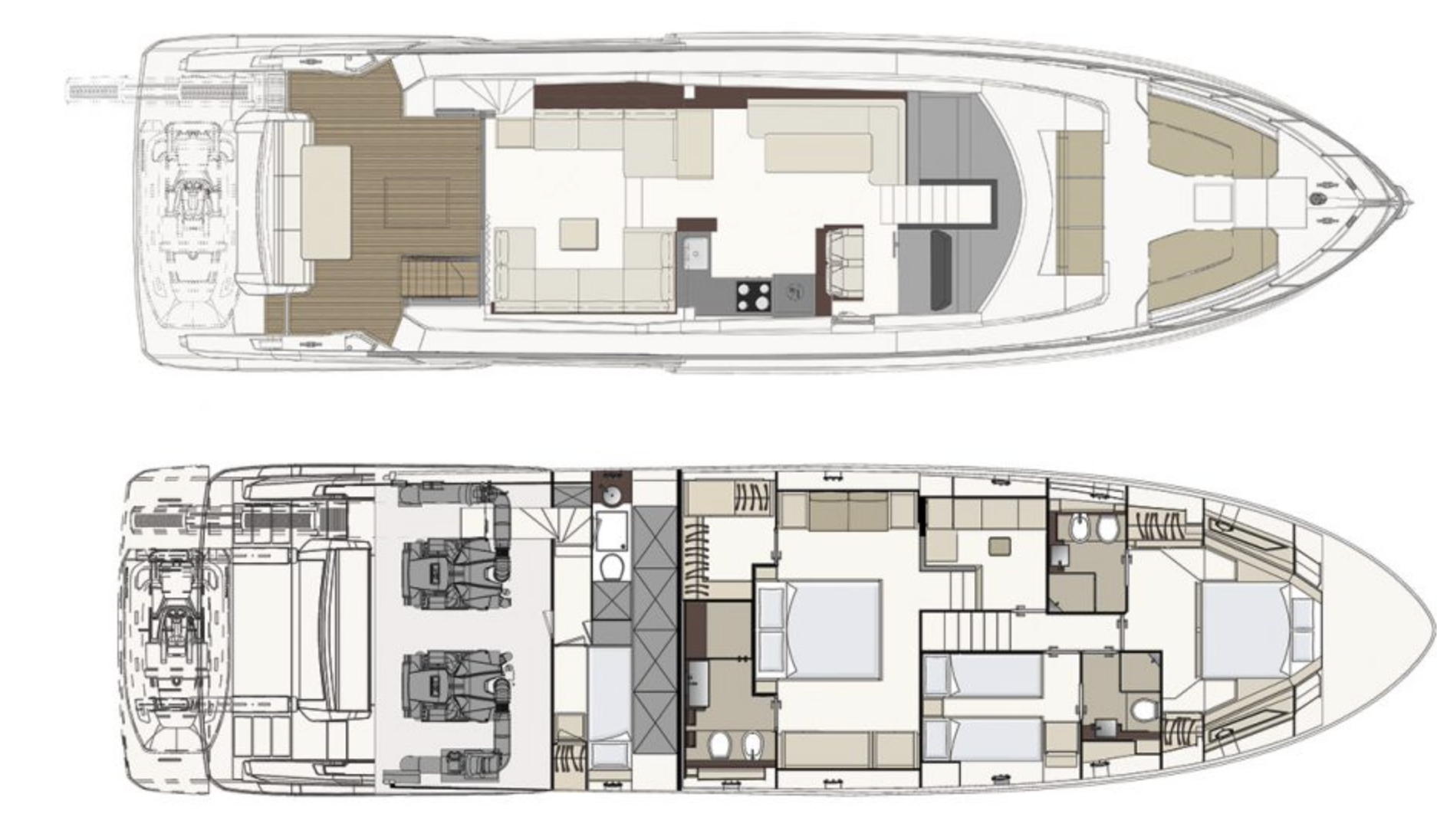 Layout Ferretti 670 Flybridge main & lower deck – Ita Yachts Canada