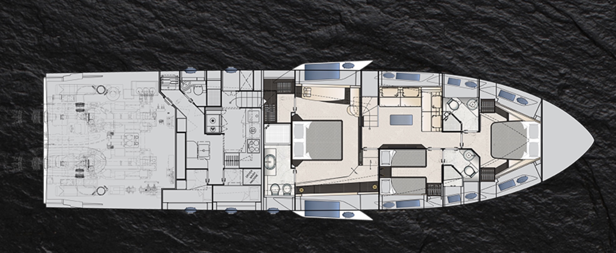 Layout Pershing 8X lower deck version media room – Ita Yachts Canada